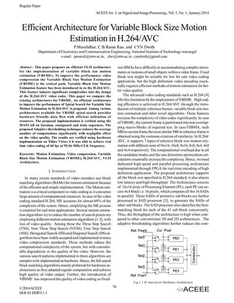 Efficient Architecture For Variable Block Size Motion Estimation In H264avc Pdf