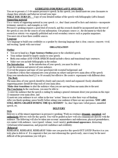 Persuasive Speech Guidelines 2024 Pdf Credibility Nonverbal Communication