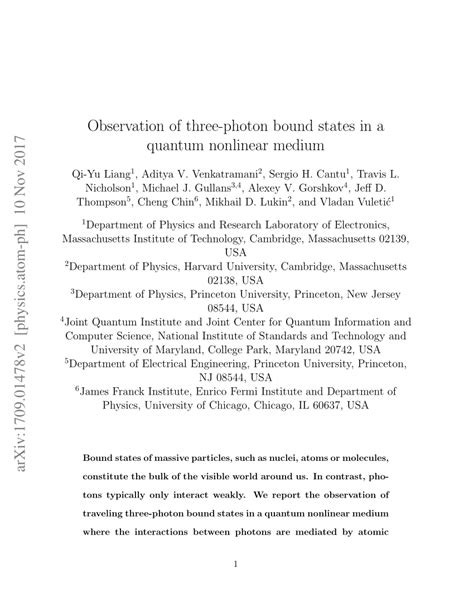Pdf Observation Of Three Photon Bound States In A Quantum Nonlinear