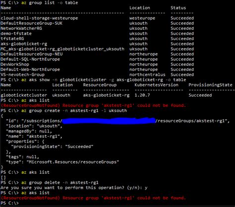 Az Aks List Gives Resourcegroupnotfound Resource Group Akstest Rg1 Could Not Be Found