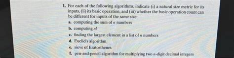 Solved 1 For Each Of The Following Algorithms Indicate I
