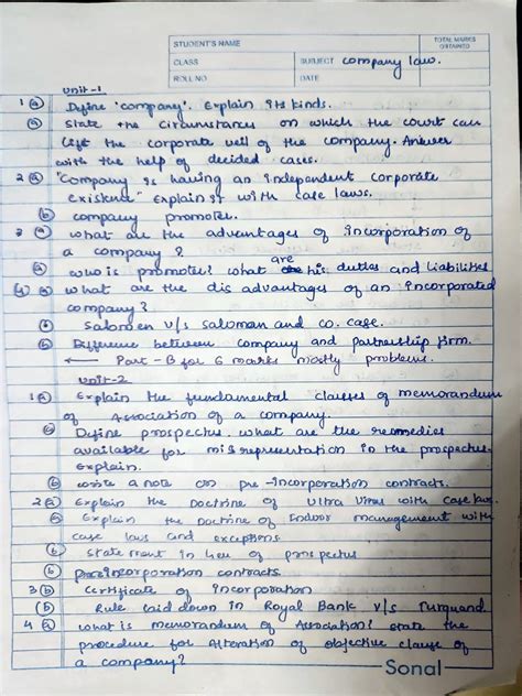 Comapny Law Important Questions Pdf
