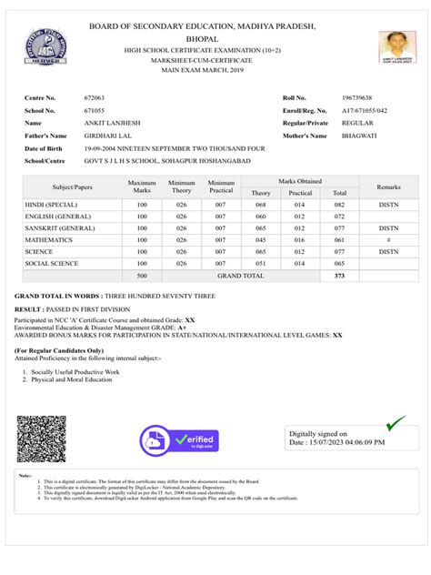 10th Class Marksheet Pdf