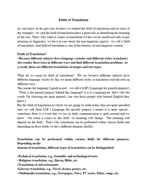 Translation 8 Fields Of Translation Pdf