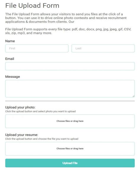 File Upload Form Template 123formbuilder
