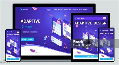 서식 파일 방문 페이지 아이소메트릭 개념의 모바일 웹사이트 적응형 디자인 응용 프로그램의 웹 설계 및 개발 쉽게 편집 하 고 사용자 지정 Adaptiive 0명에 대한 스톡