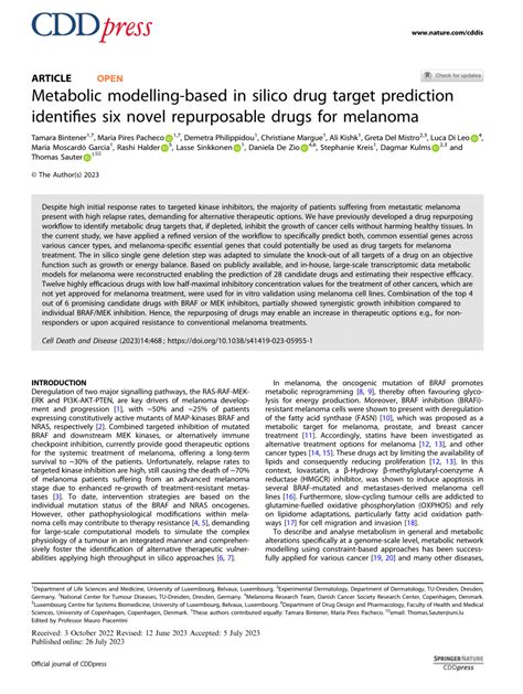 Pdf Metabolic Modelling Based In Silico Drug Target Prediction
