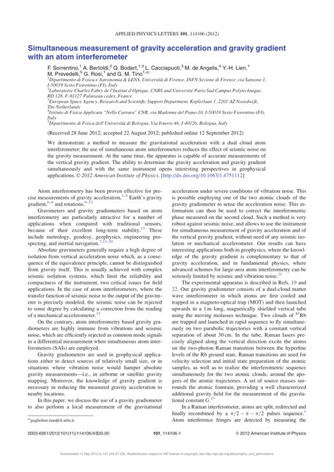 Pdf Simultaneous Measurement Of Gravity Acceleration And Gravity Gradient With An Atom