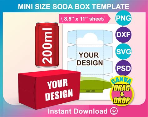 Mini Soda Can Box Template Soda Box Template Canva Svg Dxf Docx Png Psd 85x11 Sheet