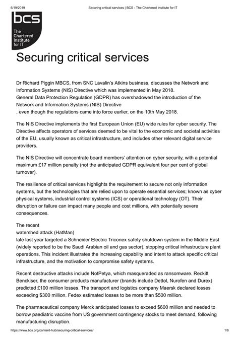 Pdf Securing Critical Services The Network And Information Systems