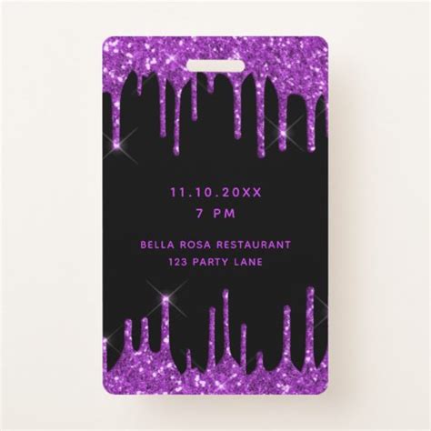 Birthday Black Purple Glitter Drips Vip Invitation Badge Zazzle