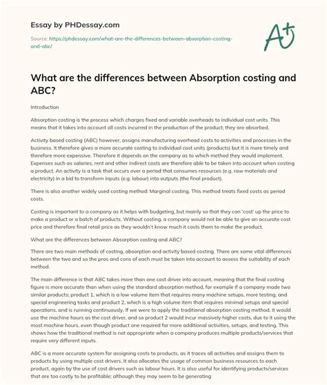 What Are The Differences Between Absorption Costing And Abc
