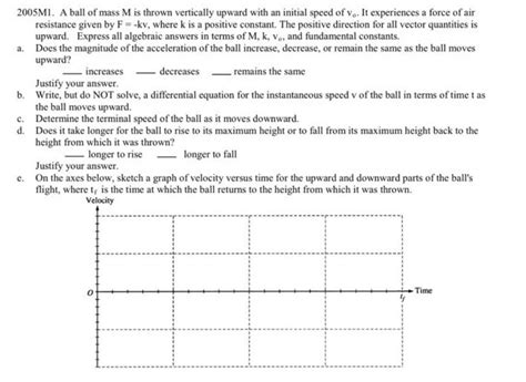 Solved 2005m1 A Ball Of Mass M Is Thrown Vertically Upward