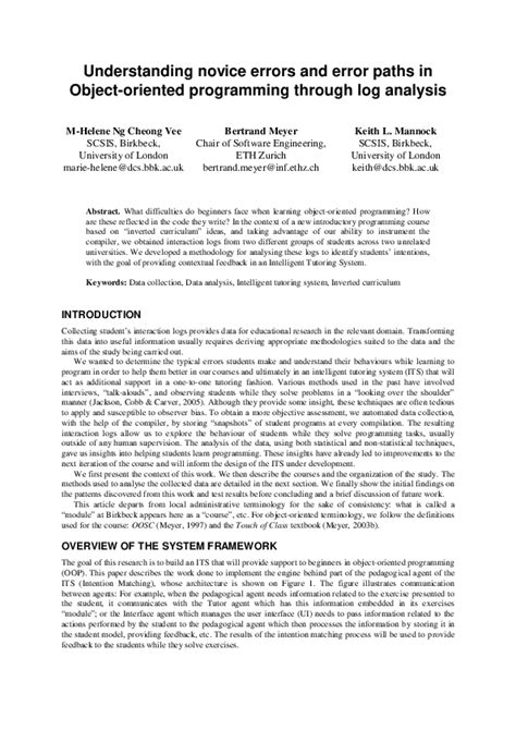 Pdf Understanding Novice Errors And Error Paths In Object Oriented Programming Through Log