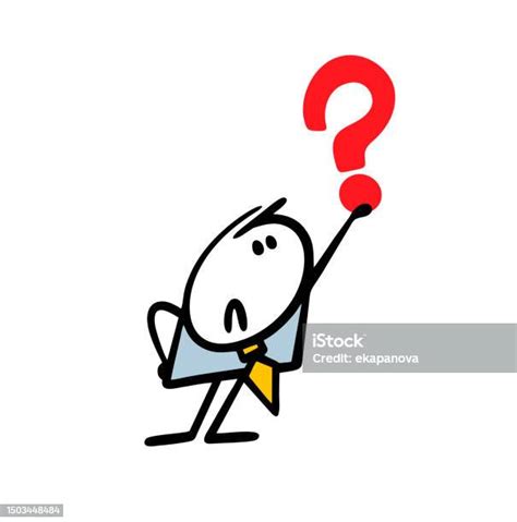 놀란 사업가는 팔 길이에 물음표를 들고 있습니다 호기심 많은 사람들을 위한 벡터 그림입니다 감독에 대한 스톡 벡터 아트 및 기타 이미지 Istock