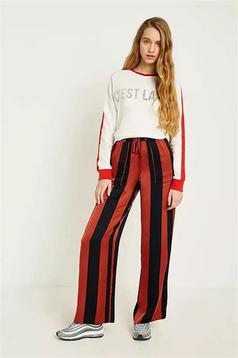 Uo Rust Striped Satin Puddle Trousers Urban Outfitters Fr