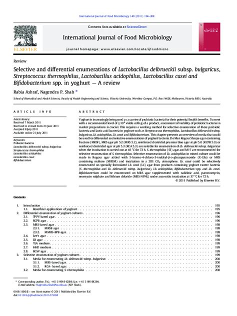 Pdf Selective And Differential Enumerations Of Lactobacillus Delbrueckii Subsp Bulgaricus