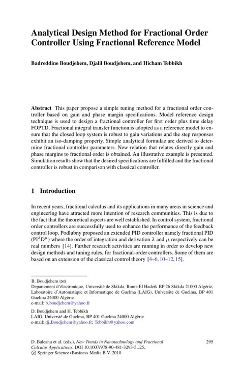 Pdf Analytical Design Method For Fractional Order Controller Using