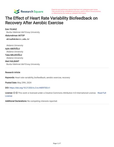 Pdf The Effect Of Heart Rate Variability Biofeedback On Recovery After Aerobic Exercise