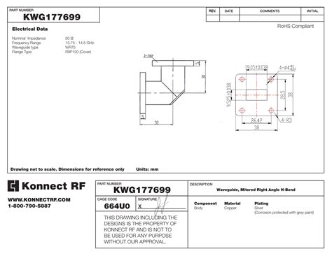Waveguide Mitered Right Angle H Bend Wr75 Fpb120 Flange Type 13 75 14 5 Ghz Konnectrf