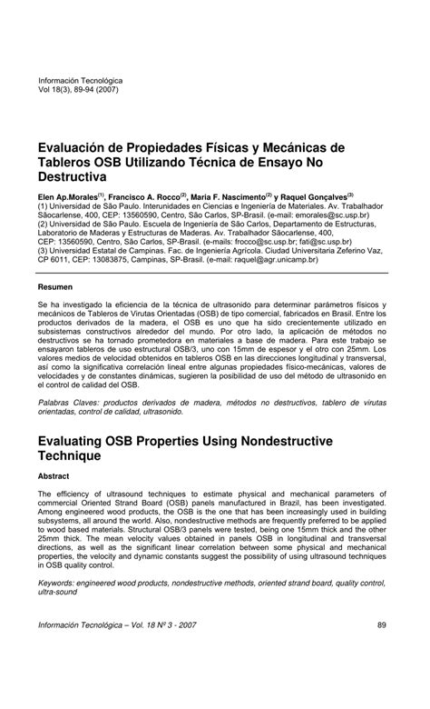 Pdf Evaluating Osb Properties Using Nondestructive Technique