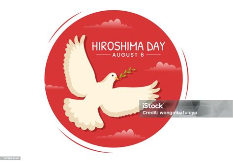 히로시마 데이 벡터 일러스트레이션 8월 6일 평화 비둘기 새와 핵폭발 배경이 플랫 만화 손으로 그린 템플릿 8월에 대한 스톡