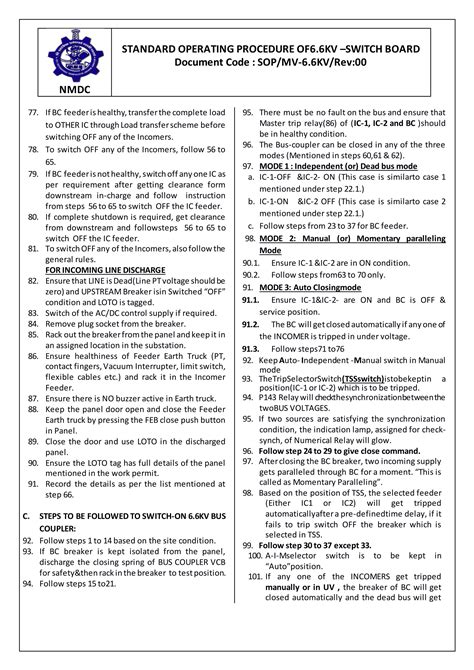 Sop 66 Kv Switchboard Edited Docx