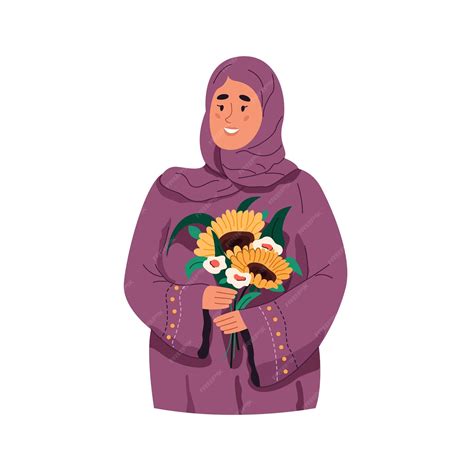 Retrato De Una Linda Mujer Musulmana Que Usa Hiyab Púrpura Y Sostiene