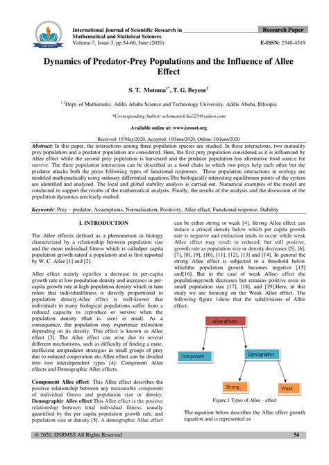 Pdf Dynamics Of Predator Prey Populations And The Influence Of Allee