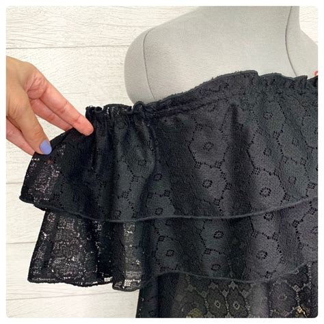 Noa Elle Lace Ruffle Off Shoulder Sheer Blouse Gem
