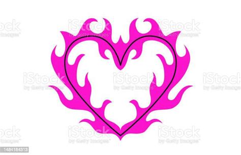 벡터 디자인 세트 화염과 불 산성 네오 부족 모양 Y2k 요소 및 고딕 스타일의 추상 일러스트레이션 하트와 사랑의 상징 고딕 및 산성 문신 및 인쇄 템플릿 밀레니엄에 대한