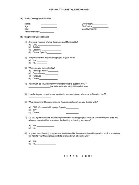 Feasibility Study Questionnaire Pdf