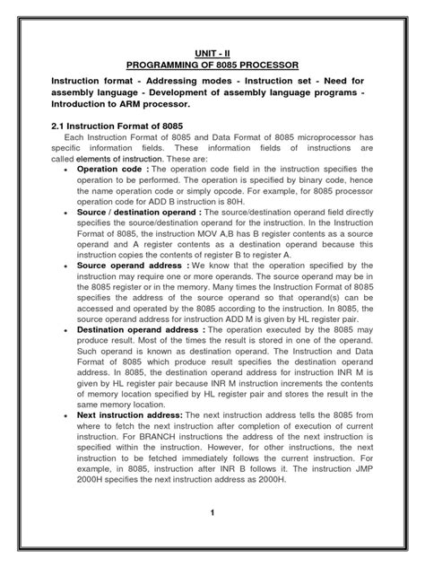 unit 2 programming of 8085 microprocessor pdf arm architecture