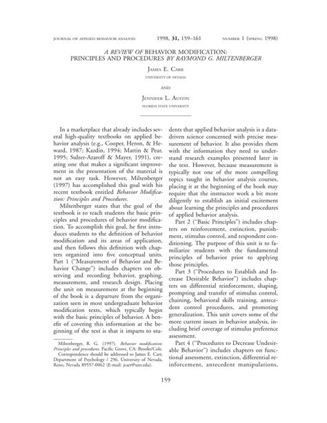 Pdf A Review Of Behavior Modification Principles And Procedures By Raymond G Miltenberger