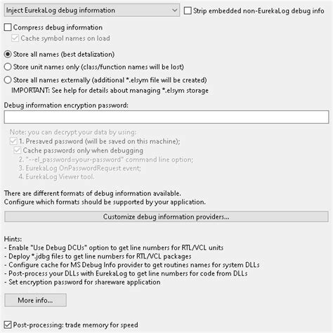 debug information page eurekalog documentation