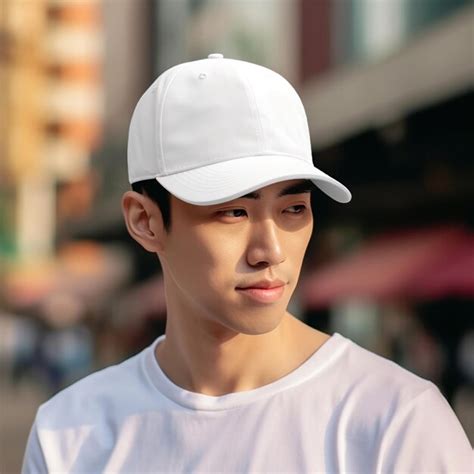 Male Model Wearing A White Baseball Cap White Cap Mockup Premium Ai Generated Image