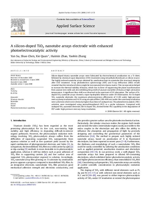 Pdf A Silicon Doped Tio2 Nanotube Arrays Electrode With Enhanced