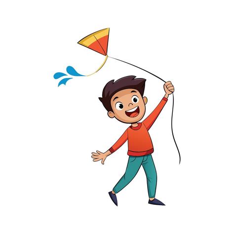 Girl In Action While Flying A Colorful Kite 57694967 Vector Art At Vecteezy