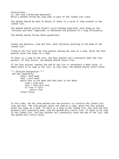 Coding Exercise 12 Ll Has Loop Interview Question Pdf Science And Mathematics