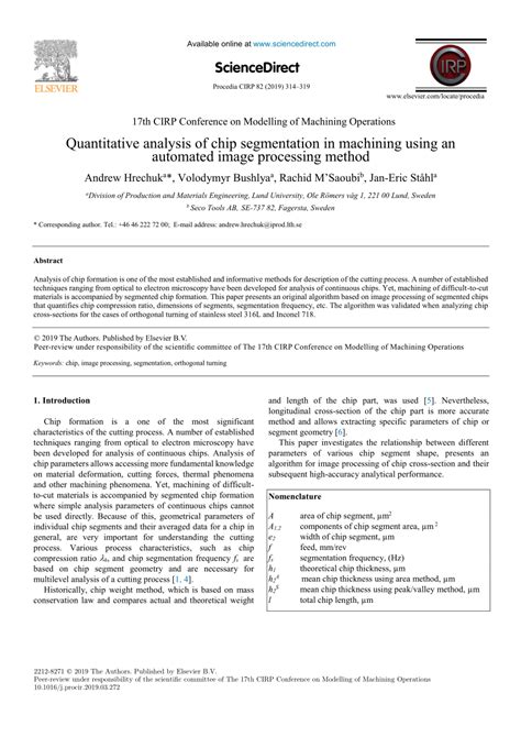Pdf Quantitative Analysis Of Chip Segmentation In Machining Using An