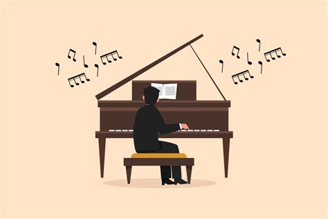Business Design Drawing Man Plays Piano Male Performer Sits At Musical Instrument And Plays
