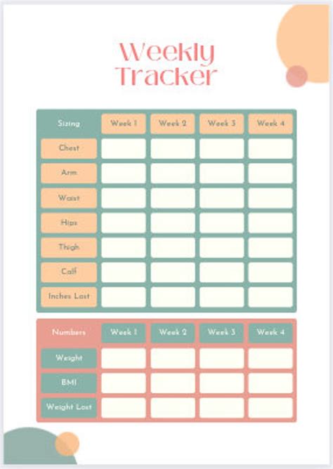 weight loss and measurement tracker etsy