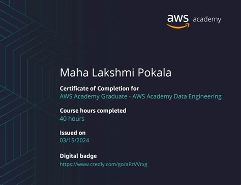 completed aws academy data engineering maha lakshmi pokala posted on