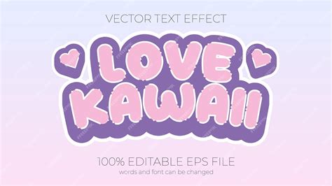 Premium Vector Love Kawaii Text Effect Style Eps Editable Text Effect