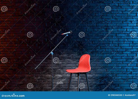 Microphone Stool Curtain Stage Stand Up Comedy Show Cartoon Vector