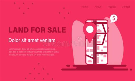 Land For Sale Monocolor Red Banner Point On The Map Stock Vector Illustration Of Green