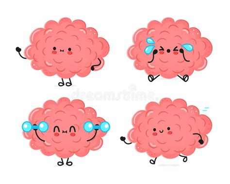 Funny Brain Characters Bundle Set Vector Hand Drawn Brain Character