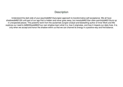 Ppt Pdf Read ️ Owning Your Own Shadow Understanding The Dark Side Of The Psyche Powerpoint