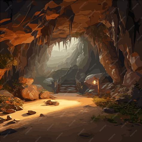 Una Cueva Con Escaleras Y Un Fondo De Juego De Entrada A La Cueva