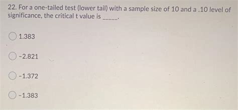 Solved For A One Tailed Test Lower Tail With A Sample Chegg Com